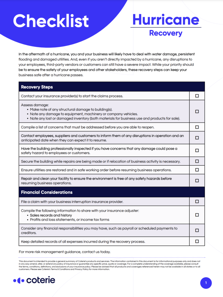 Hurricane Recovery Checklist | Coterie Insurance